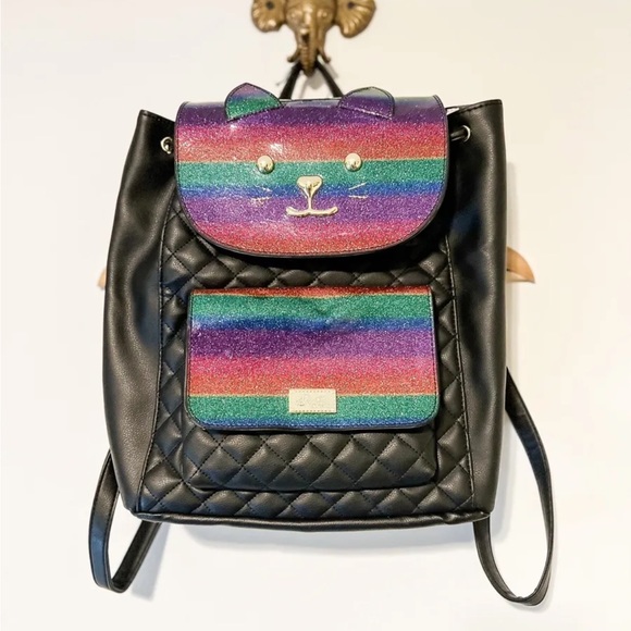 Betsey Johnson | Bags | Betsey Johnson Black Rainbow Cat Backpack ...